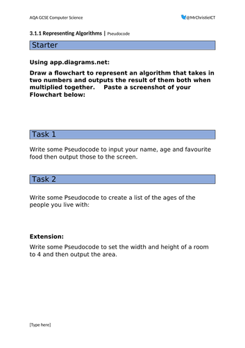 Representing Algorithms - Pseudocode - Lesson 1of2 | Teaching Resources Representing Algorithms - Pseudocode - Lesson 1of2 | Teaching Resources