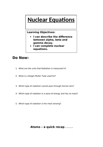 Nuclear Equations and Radioactive Decay | Teaching Resources