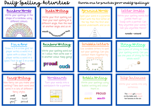 Daily Spelling Activities - Choose an activity to practise weekly ...
