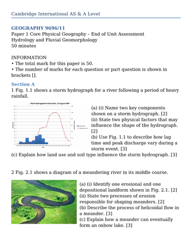 Hydrology & Fluvial Geomorphology, IAL Geography, Cambridge CIE (2023 ...