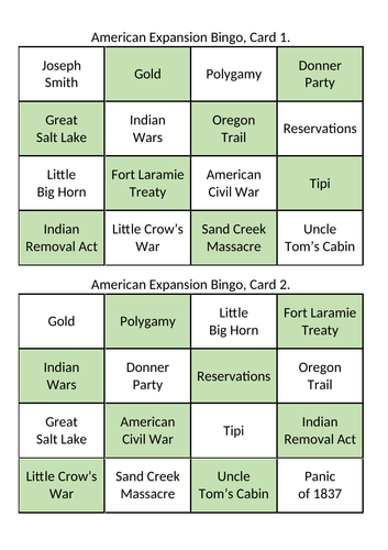 GCSE American West Expansion BINGO - up to 32 players | Teaching Resources