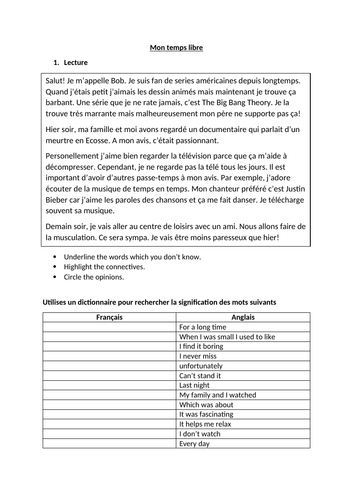 French GCSE Module 2 Reading Comprehension and Translation | Teaching ...