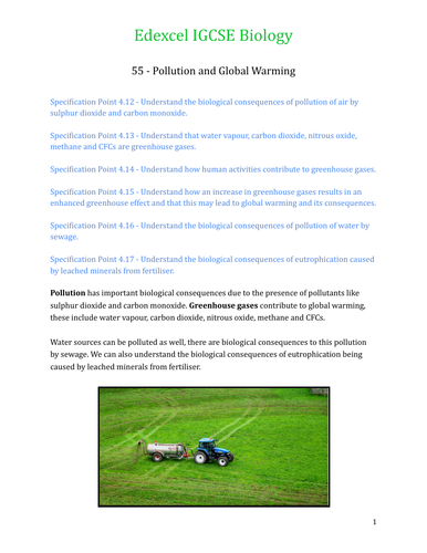 Edexcel IGCSE Biology Worksheets Chapter 6 - Ecology and the Environment | Teaching Resources