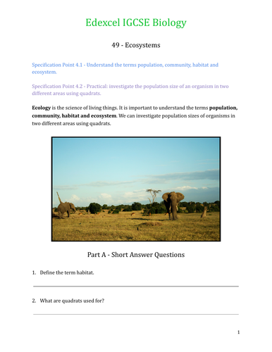 Edexcel IGCSE Biology Worksheets Chapter 6 - Ecology and the ...
