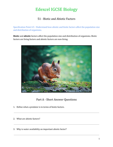Edexcel IGCSE Biology Worksheets Chapter 6 - Ecology and the ...