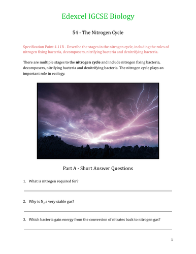 Edexcel IGCSE Biology Worksheet 54 - The Nitrogen Cycle | Teaching ... Edexcel IGCSE Biology Worksheet 54 - The Nitrogen Cycle | Teaching ...