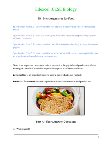 Edexcel IGCSE Biology Worksheet 58 - Microorganisms for Food | Teaching ... Edexcel IGCSE Biology Worksheet 58 - Microorganisms for Food | Teaching ...