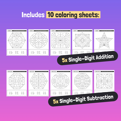 Addition & Subtraction Coloring Pages | Single-Digit Math Coloring ...