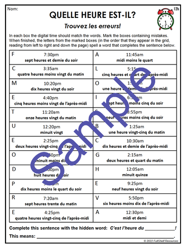 Telling the Time in French Worksheets | Teaching Resources