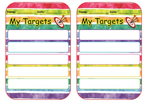 My targets cards - for learning objectives that need more practice ...