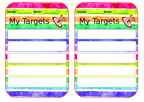 My targets cards - for learning objectives that need more practice ...