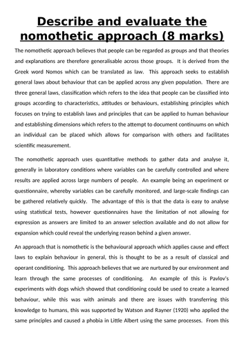 Idiographic and Nomothetic approaches to Psychological research ...