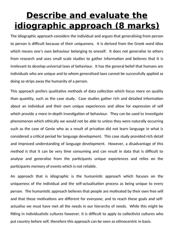 Idiographic and Nomothetic approaches to Psychological research ...