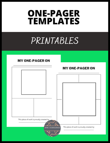 One-Pager Templates/Four Squares/Graphic Organizers | Teaching Resources