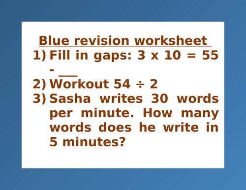 BLUE REVISION WORKSHEET 3 | Teaching Resources