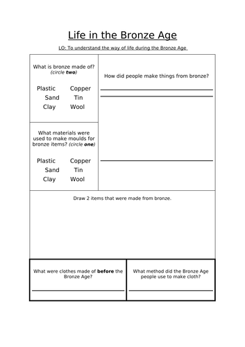 Life in the Bronze Age worksheet | Teaching Resources