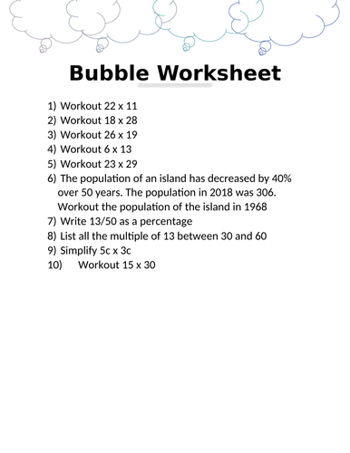 Bubble Worksheet 6 Teaching Resources