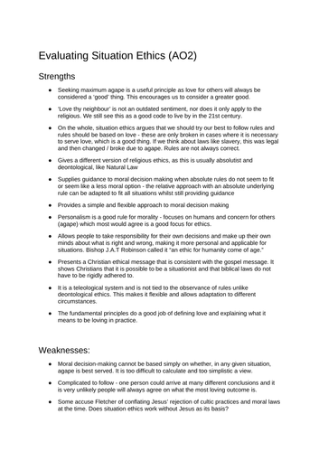 Situation Ethics - WHOLE UNIT! (A-Level RS OCR) | Teaching Resources