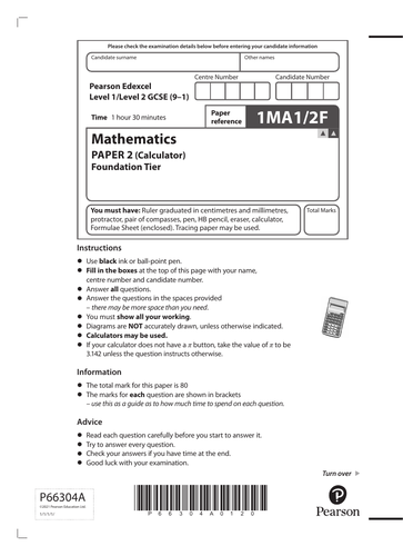 Edexcel GCSE 2022 Mathematics Paper 2 Foundation Tier | Teaching Resources