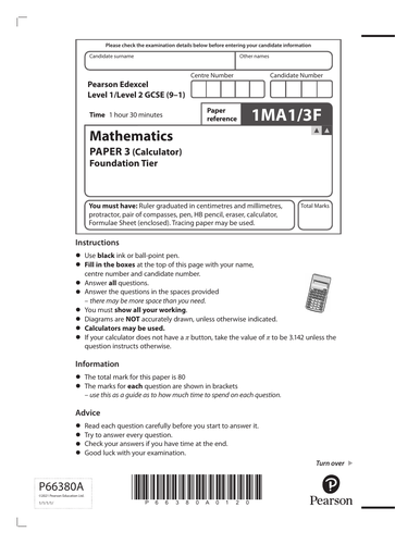 Edexcel GCSE 2022 Mathematics Paper 3 Foundation Tier | Teaching Resources