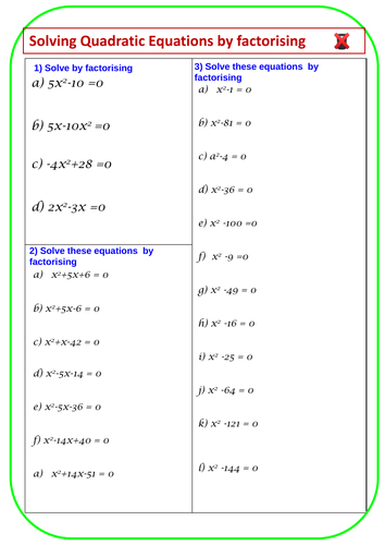 Complete lesson: Solving Quadratics By factorisation: PPT, Worksheet and Answer sheet | Teaching ...