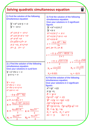 Complete Lesson: Solving Quadratic Simultaneous Equation: PPT ...