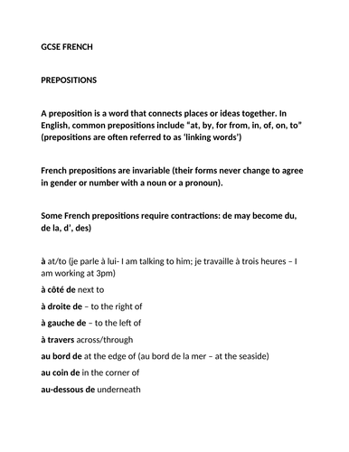 GCSE LESSON / REVISION FRENCH - a look at French Prepositions ...
