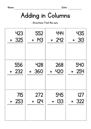 Adding 3-Digit Numbers in Columns (no regrouping) | Teaching Resources Adding 3-Digit Numbers in Columns (no regrouping) | Teaching Resources