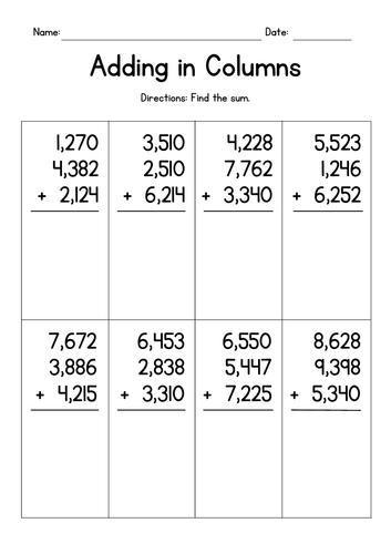 Adding Three 4-Digit Numbers in Columns | Teaching Resources Adding Three 4-Digit Numbers in Columns | Teaching Resources