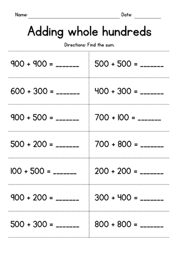 Adding Whole Tens, Hundreds and Thousands - Vertical Addition ...