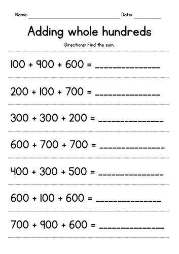 Adding Whole Tens, Hundreds and Thousands - Vertical Addition ...