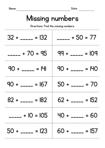 Adding Whole Tens to 2-Digit Numbers - Missing Addends | Teaching Resources