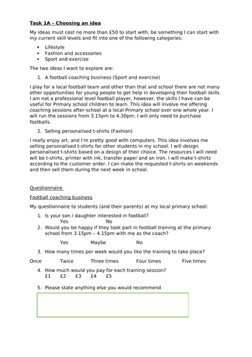 BTEC L1 / L2 TECH award in Enterprise 2022: Component 2 Jan 2023 ...