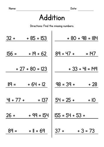 Addition & Subtraction Worksheets BUNDLE - Adding & Subtracting Large ...
