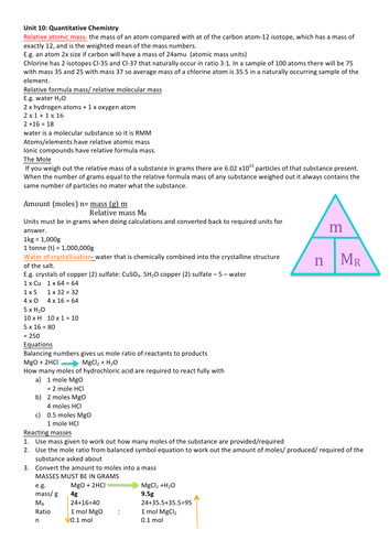 GCSE CCEA Double award Quantitative Chemistry revision notes | Teaching ...