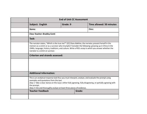 Chinese Cinderella Novel Unit Plan & Assessments | Teaching Resources