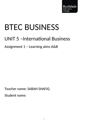 BTEC Business unit 5.2 - international Business - booklet and ...