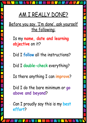 Checklist for Children when saying they are 'finished'! | Teaching ...