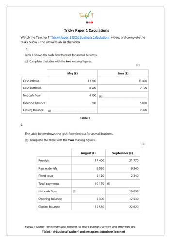 GCSE Business Paper 1 Calculations | Teaching Resources GCSE Business Paper 1 Calculations | Teaching Resources