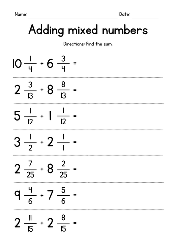 Adding & Subtracting Fractions and Mixed Numbers Worksheets BUNDLE ...
