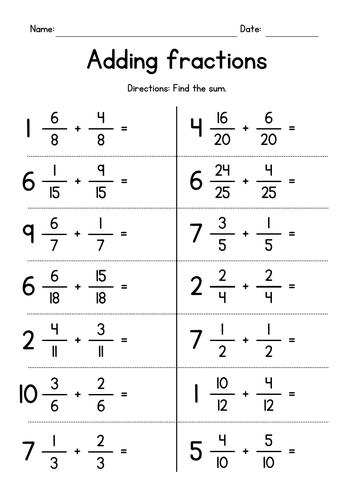 Adding & Subtracting Fractions and Mixed Numbers Worksheets BUNDLE ...