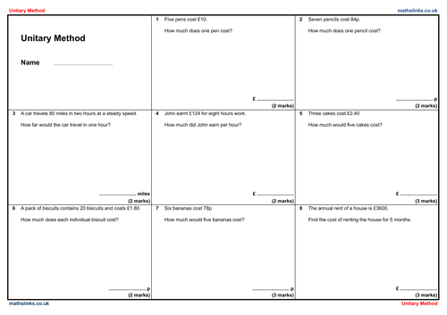 GCSE 9-1 Exam Question Practice - Proportion (Unitary Method) | Teaching Resources