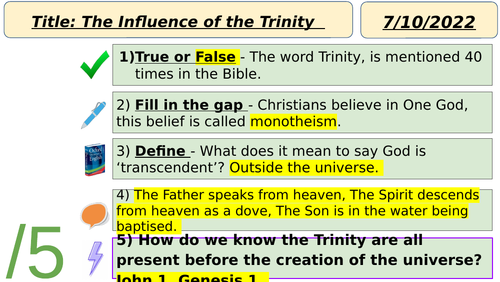 AQA RS - The Trinity (The Influence) | Teaching Resources