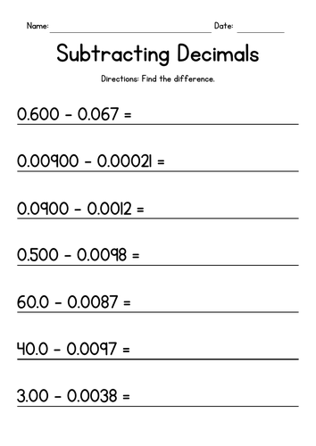 Subtracting Decimals - Subtraction Worksheets | Teaching Resources