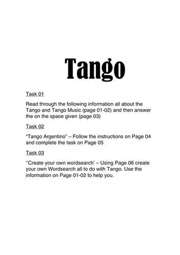 Tango Music (Cover Work Booklet) | Teaching Resources