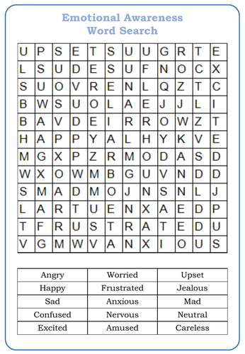 Emotional Awareness Word search | Teaching Resources