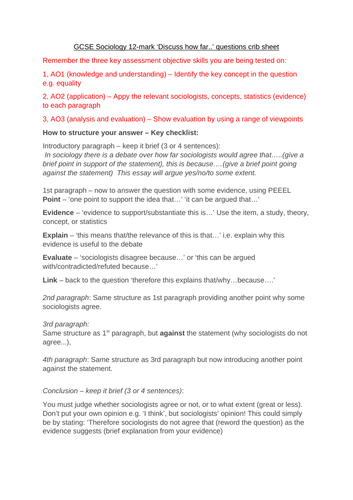 AQA GCSE Sociology 12 Mark Question Vital Advice and Tips | Teaching ...
