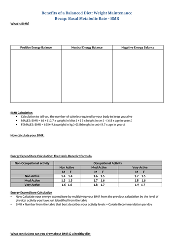 Unit 13 - Nutrition Bundle - BTEC L3 Sport & Exercise Science ...