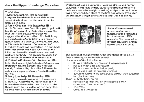 Jack the Ripper Knowledge Organiser | Teaching Resources