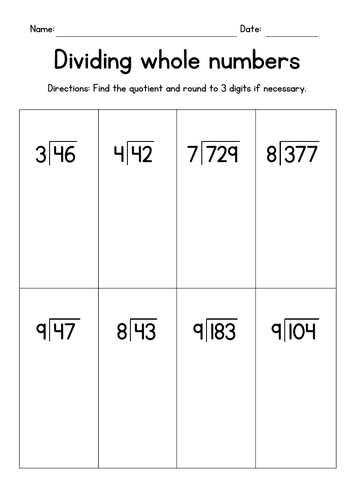Dividing Whole Numbers (with rounding) | Teaching Resources